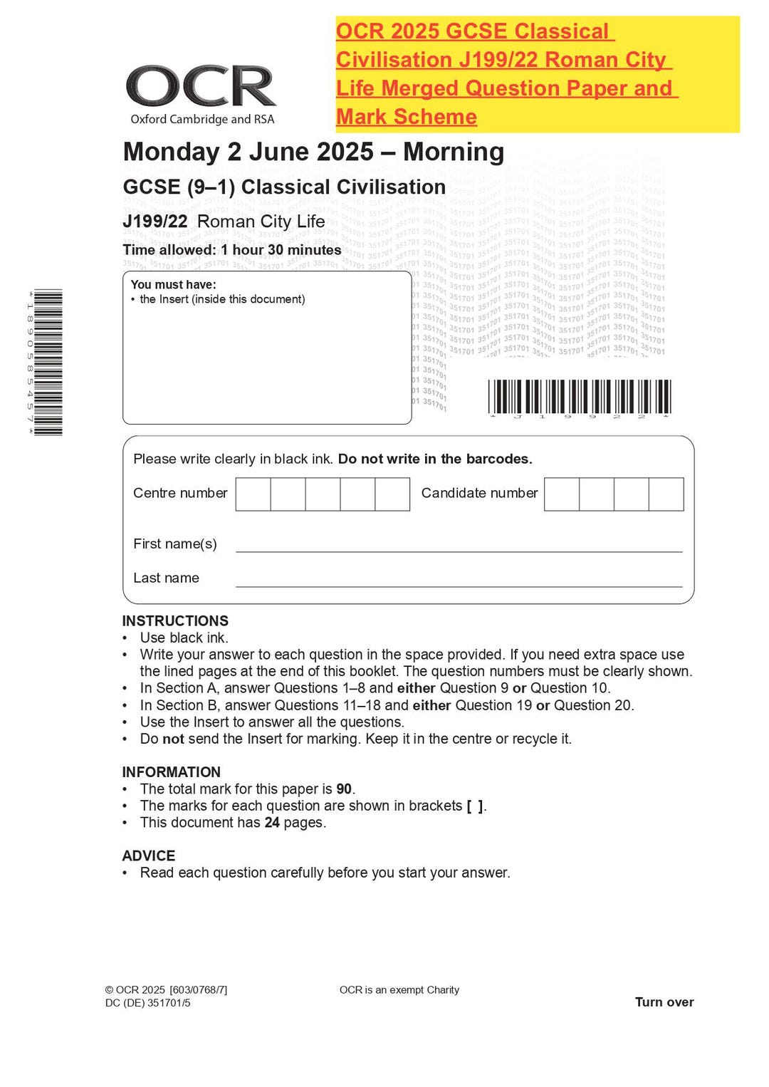OCR 2025 GCSE Classical Civilisation J199/21 the Homeric World Merged ...
