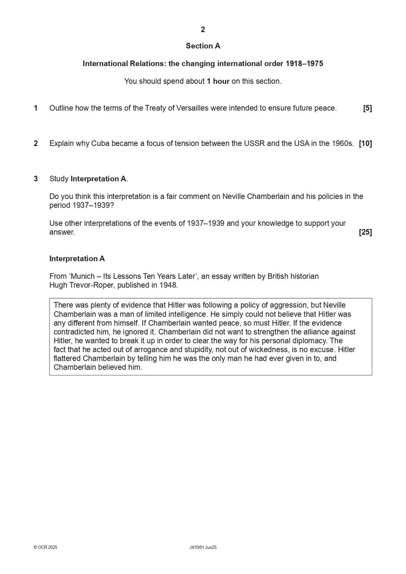 OCR 2025 History A (explaining the Modern World) J410/01 International Relations: the Changing ...