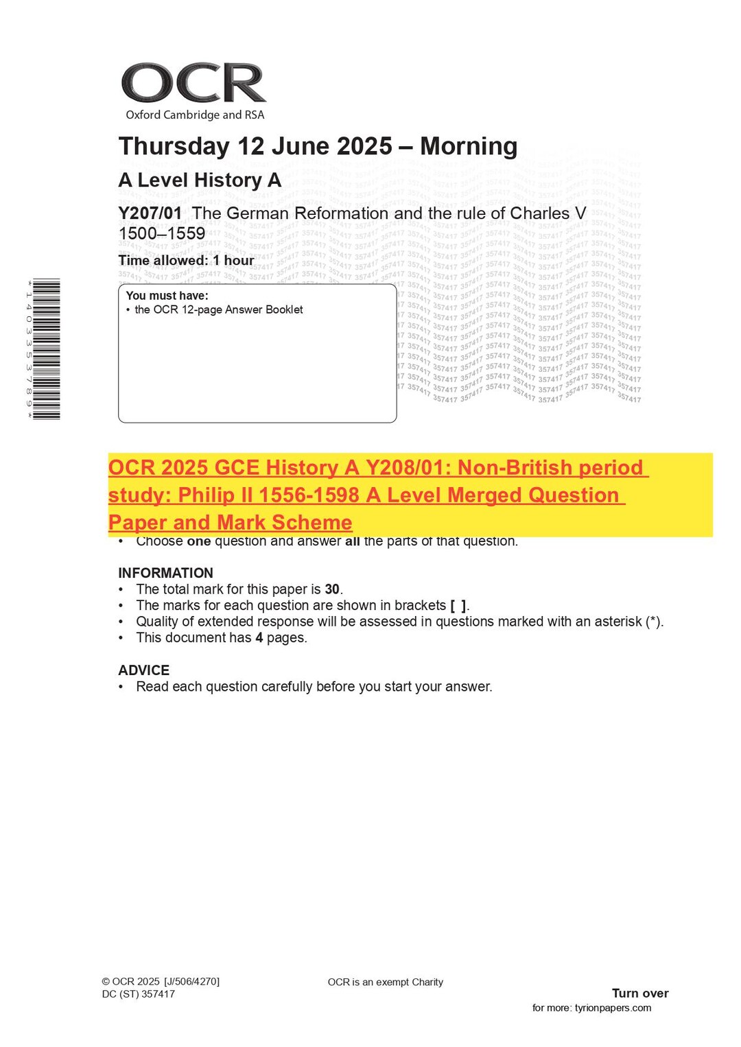 Philip II History A-level Exam Paper & Mark Scheme (OCR 2025) - Etsy