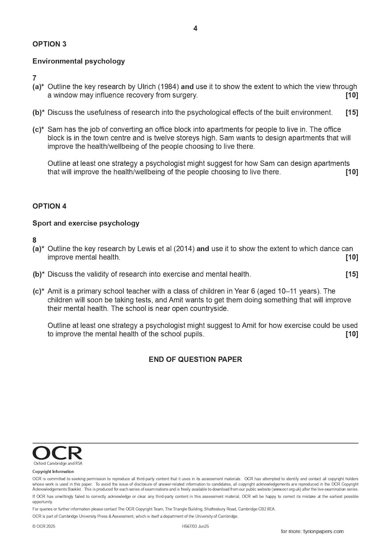 OCR 2025 GCE Psychology H567/03: Applied Psychology A Level Merged ...