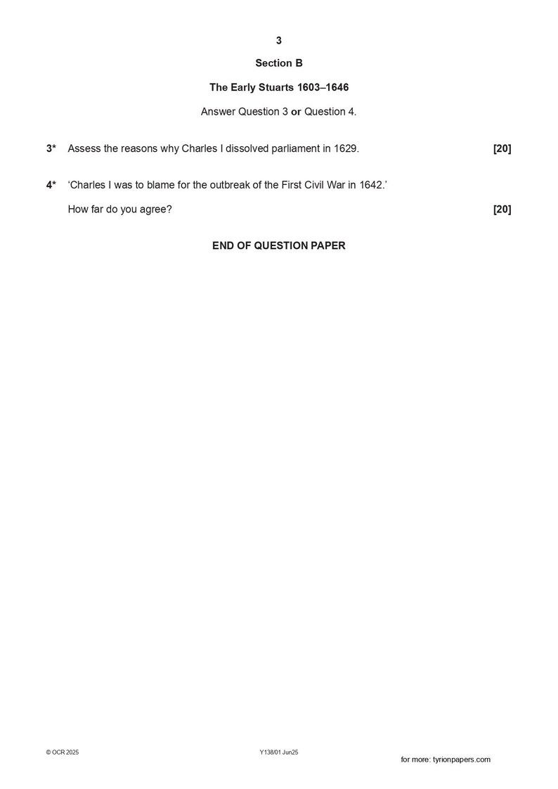 OCR 2025 GCE History A Y138/01 British Period Study and Enquiry: the ...