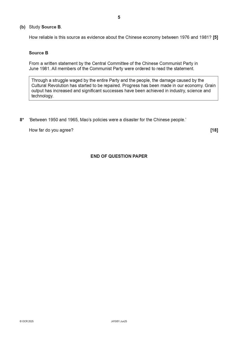 OCR 2025 History A (explaining the Modern World) J410/01 International Relations: the Changing ...