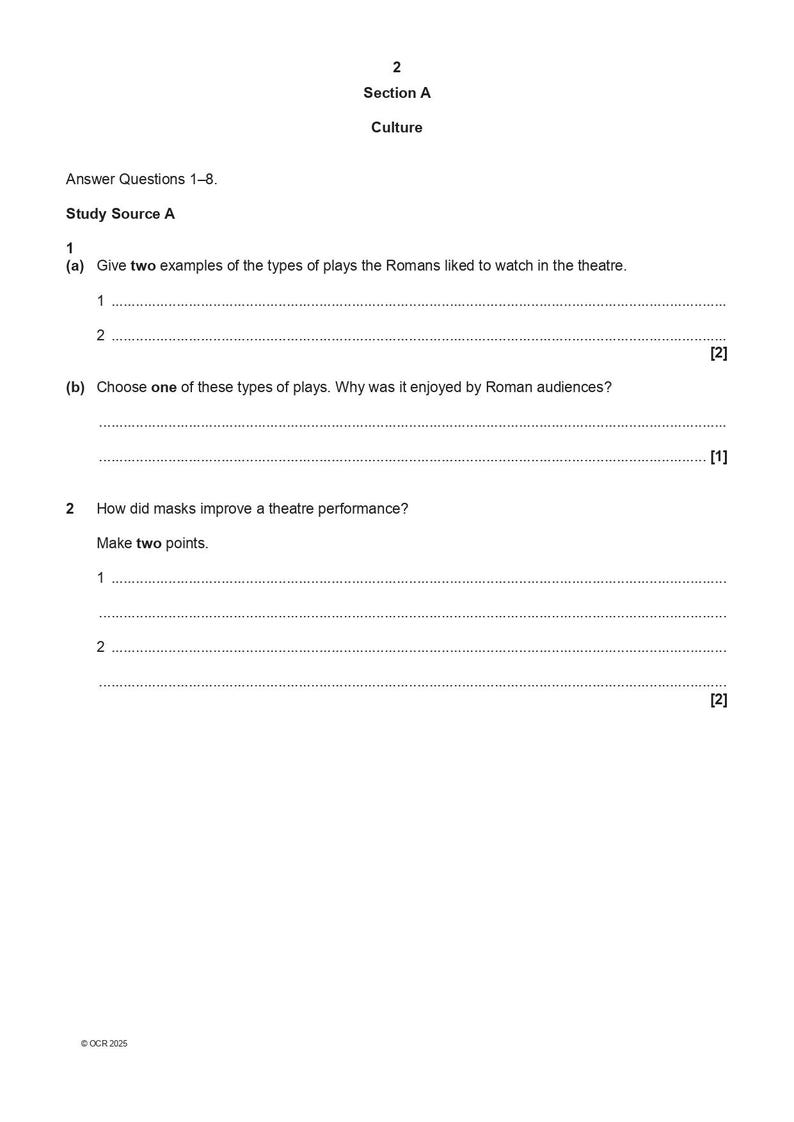 OCR 2025 GCSE Classical Civilisation J199/22 Roman City Life Merged ...