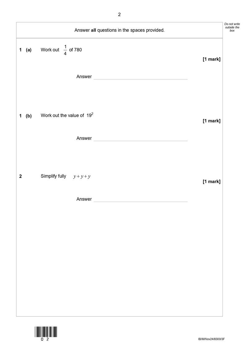 Actual AQA 2025 GCSE MATHEMATICS 8300/3F Foundation Tier Paper 3 ...