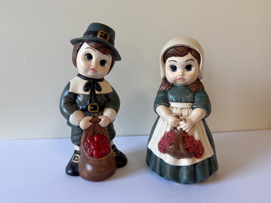Vintage Pilgrim Figurines | 1970s Thanksgiving Decor | Ceramic Pilgrim ...