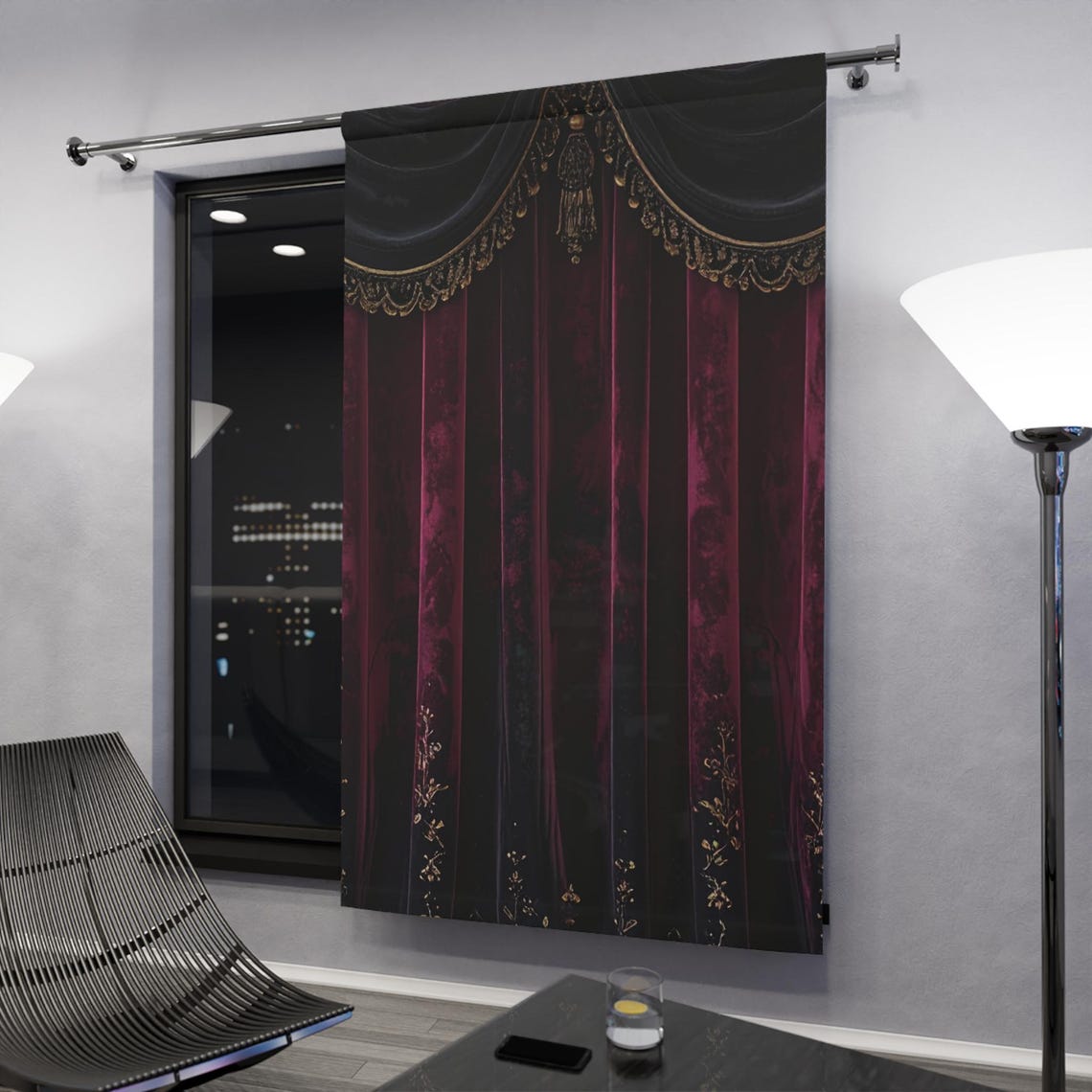 Victorian Theater Curtain Window Curtain | Burgundy Drapery Panel - Etsy