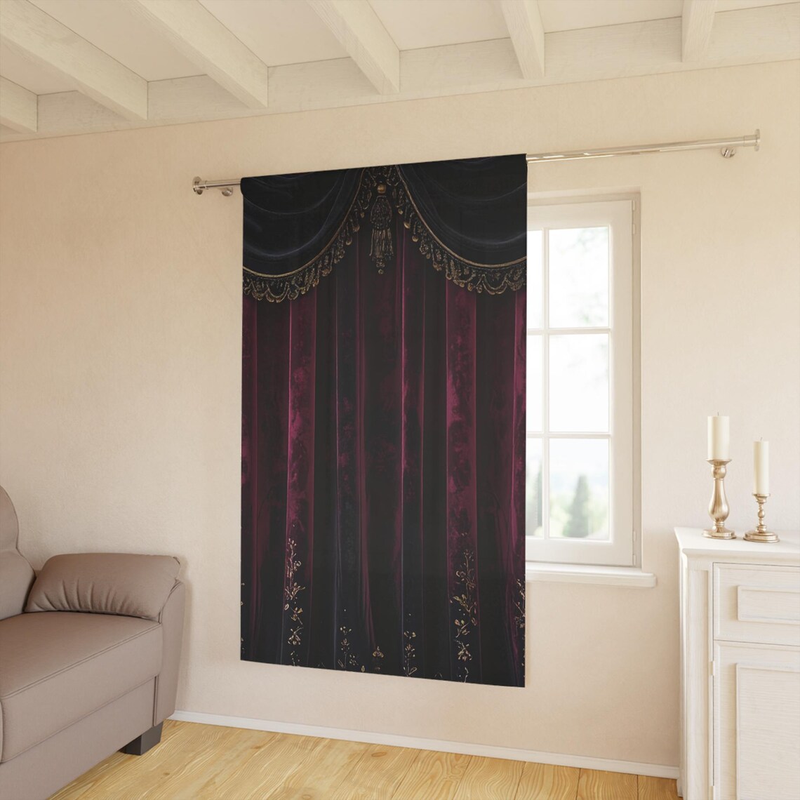 Victorian Theater Curtain Window Curtain | Burgundy Drapery Panel - Etsy