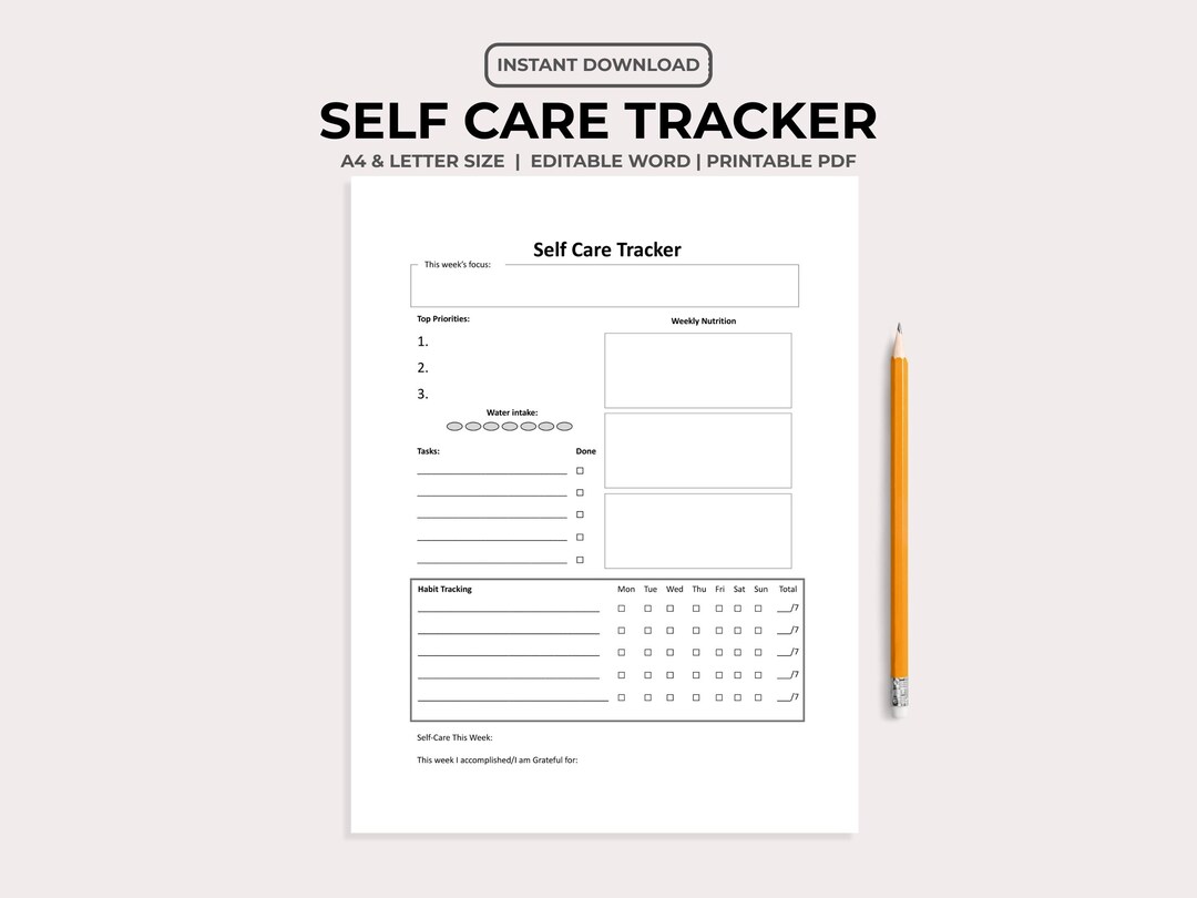 Weekly Self Care Tracker Printable: Wellness Planner (PDF Download) - Etsy