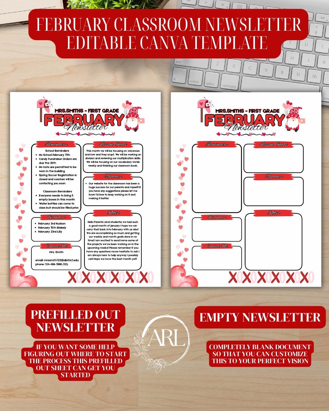 February Valentine's Classroom Newsletter Template, Editable Canva ...