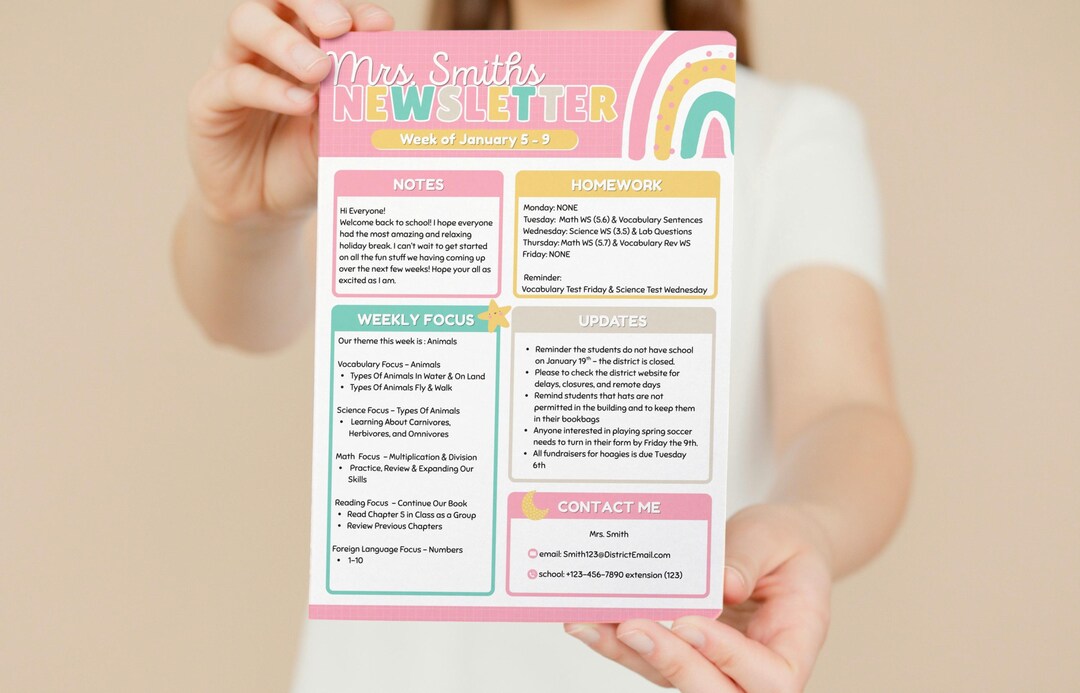 Editable Classroom Newsletter Template, Pastel Rainbow Design (canva ...