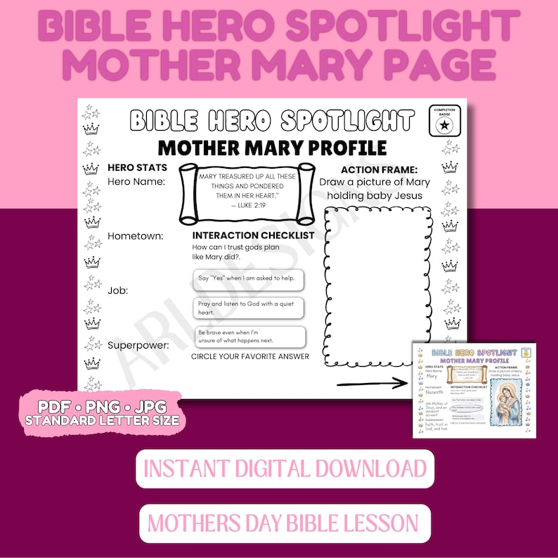Sunday School Lesson Mother Mary Bible Hero Spotlight Printable ...