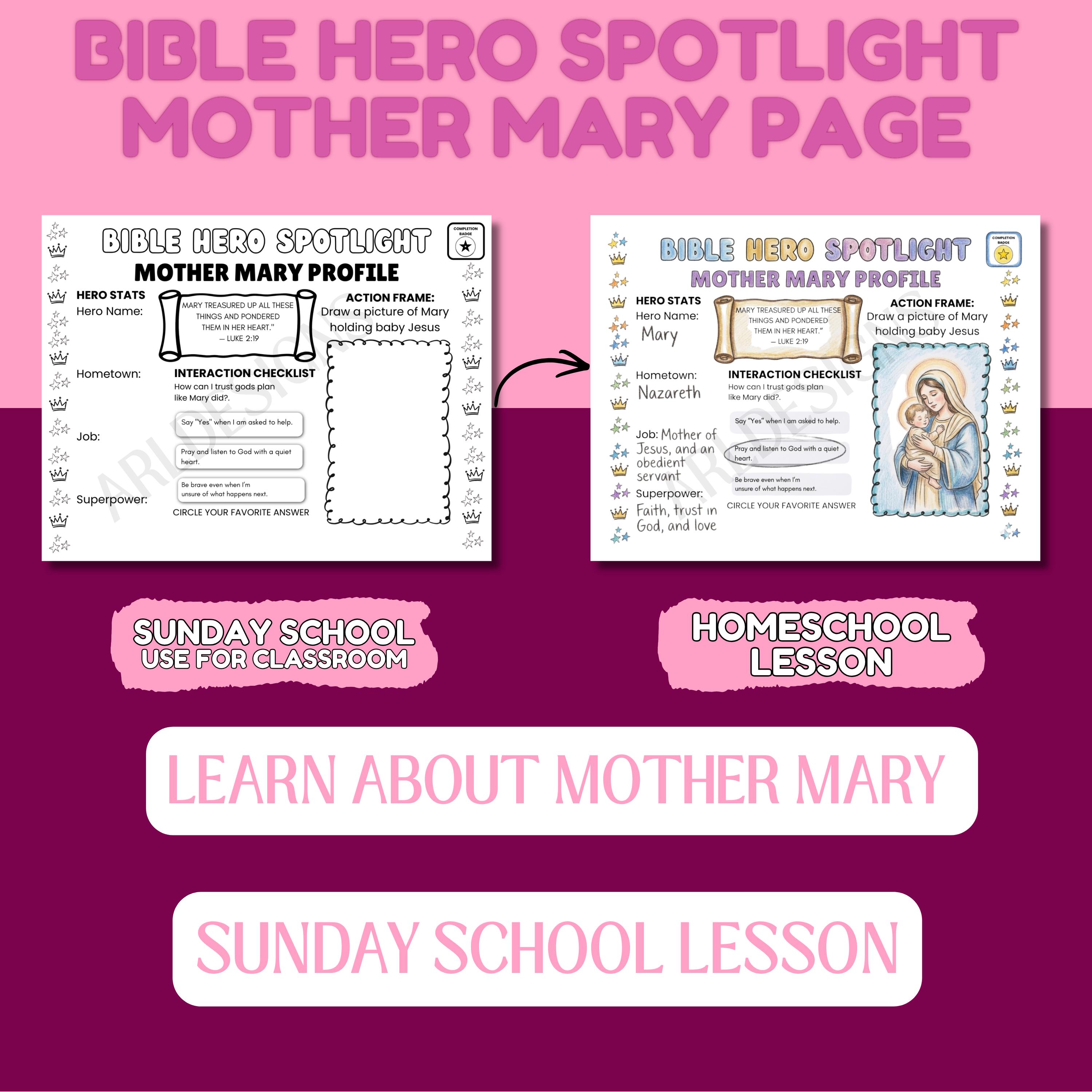 Sunday School Lesson Mother Mary Bible Hero Spotlight Printable ...