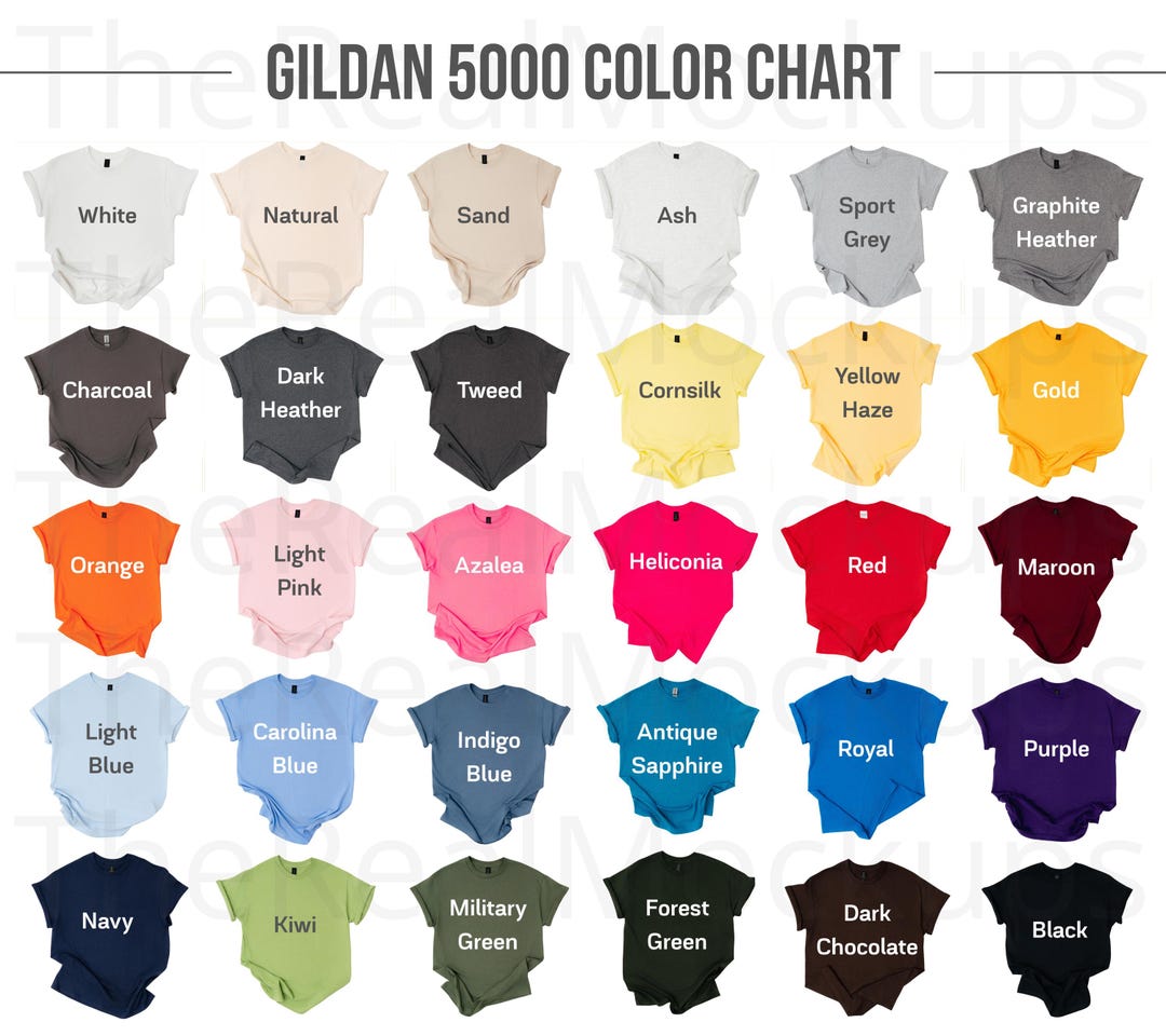 Gildan 5000 Color Chart: Photo & Video Guide of 30 Real Gildan G500 T ...