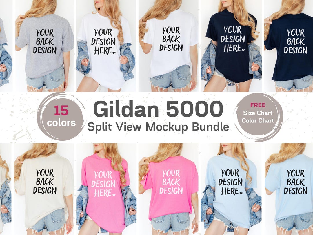 Gildan 5000 Front & Back Mockup Bundle: Real Model, Free Size + Color ...
