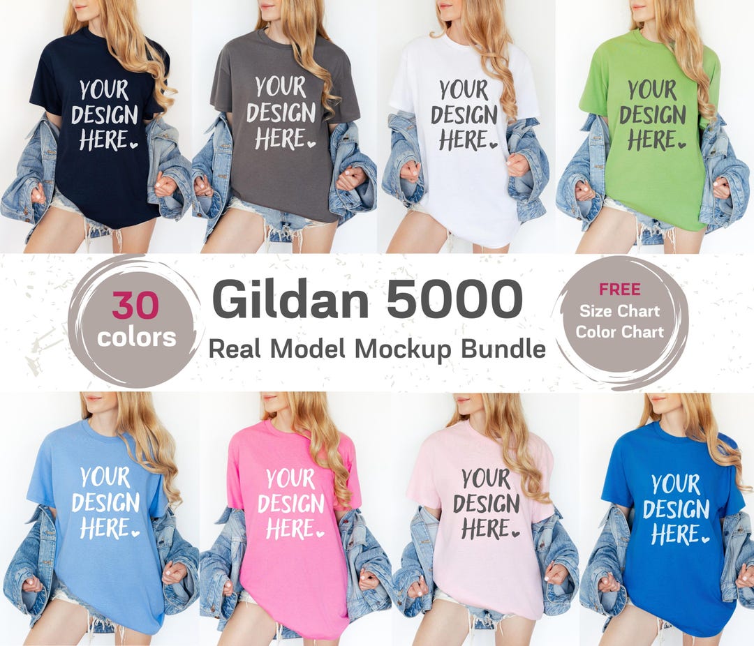 Gildan 5000 T-shirt Mockup Bundle: 30 Real Model Photos, Free Size ...