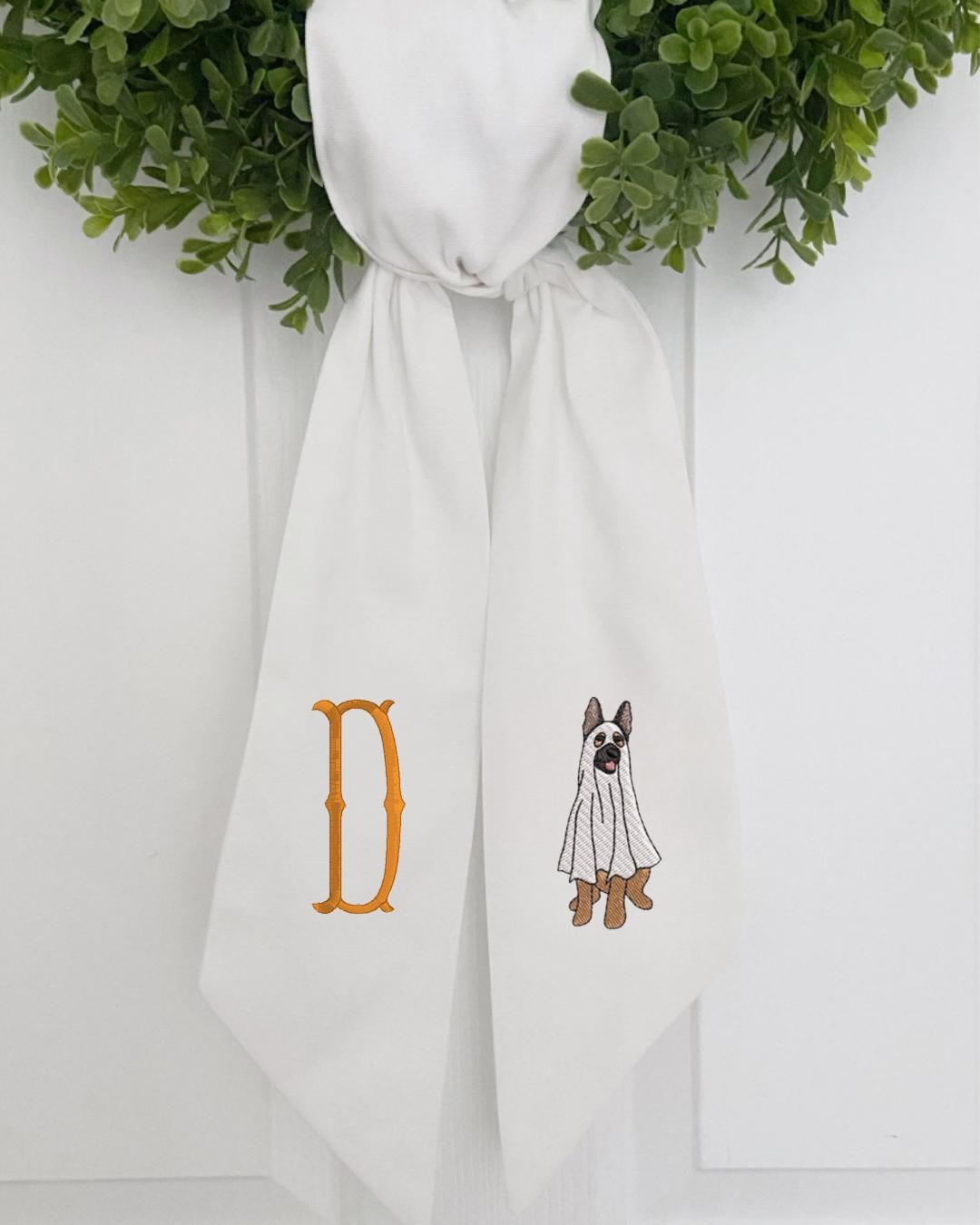 Custom Monogrammed Wreath Sash | Ghost Doggo Wreath Sash| Spooky Dog ...