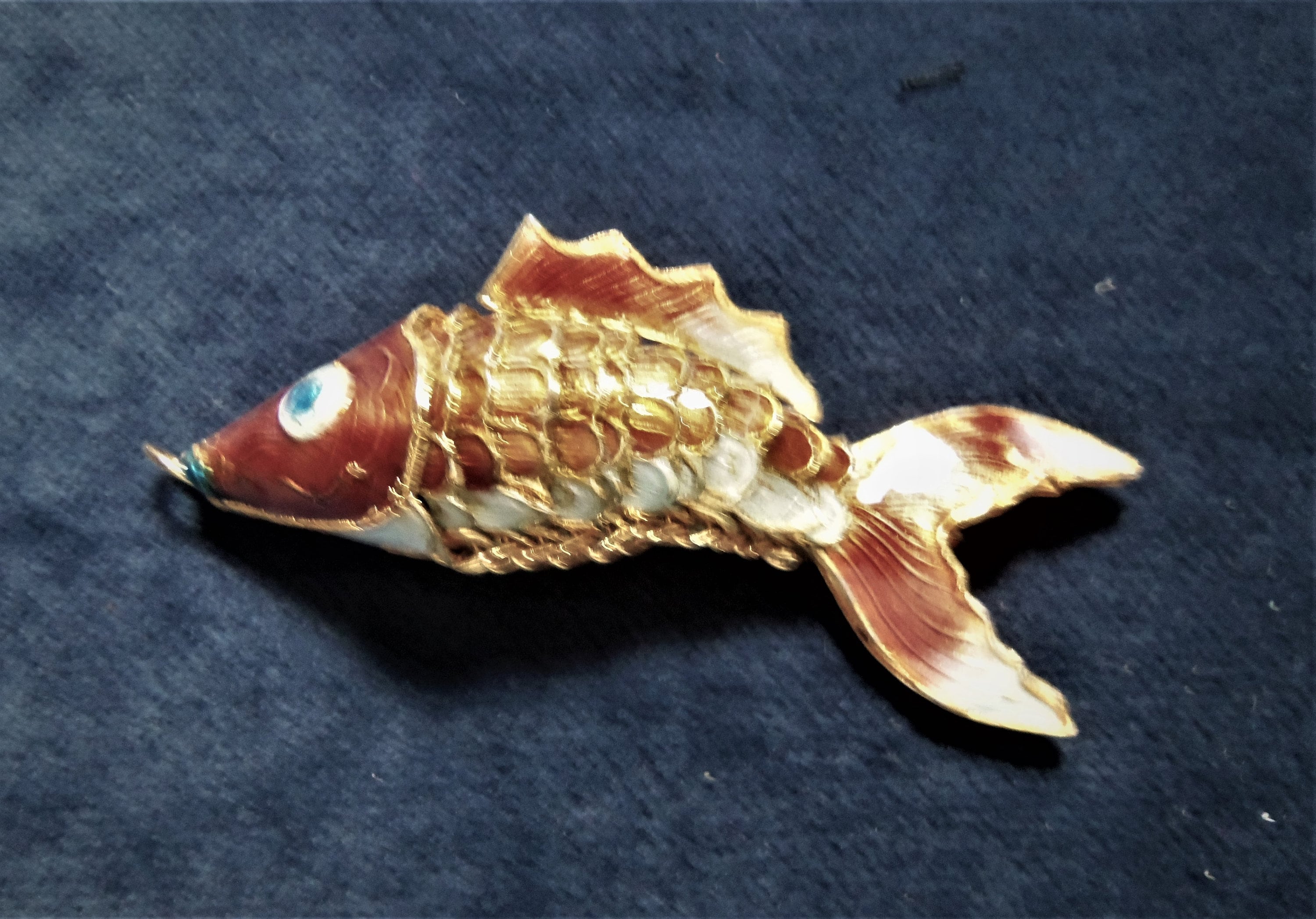 3 Inch Cloisonne Articulated (wiggly) Fish, 2 Purple, 1 Brown, Vintage ...