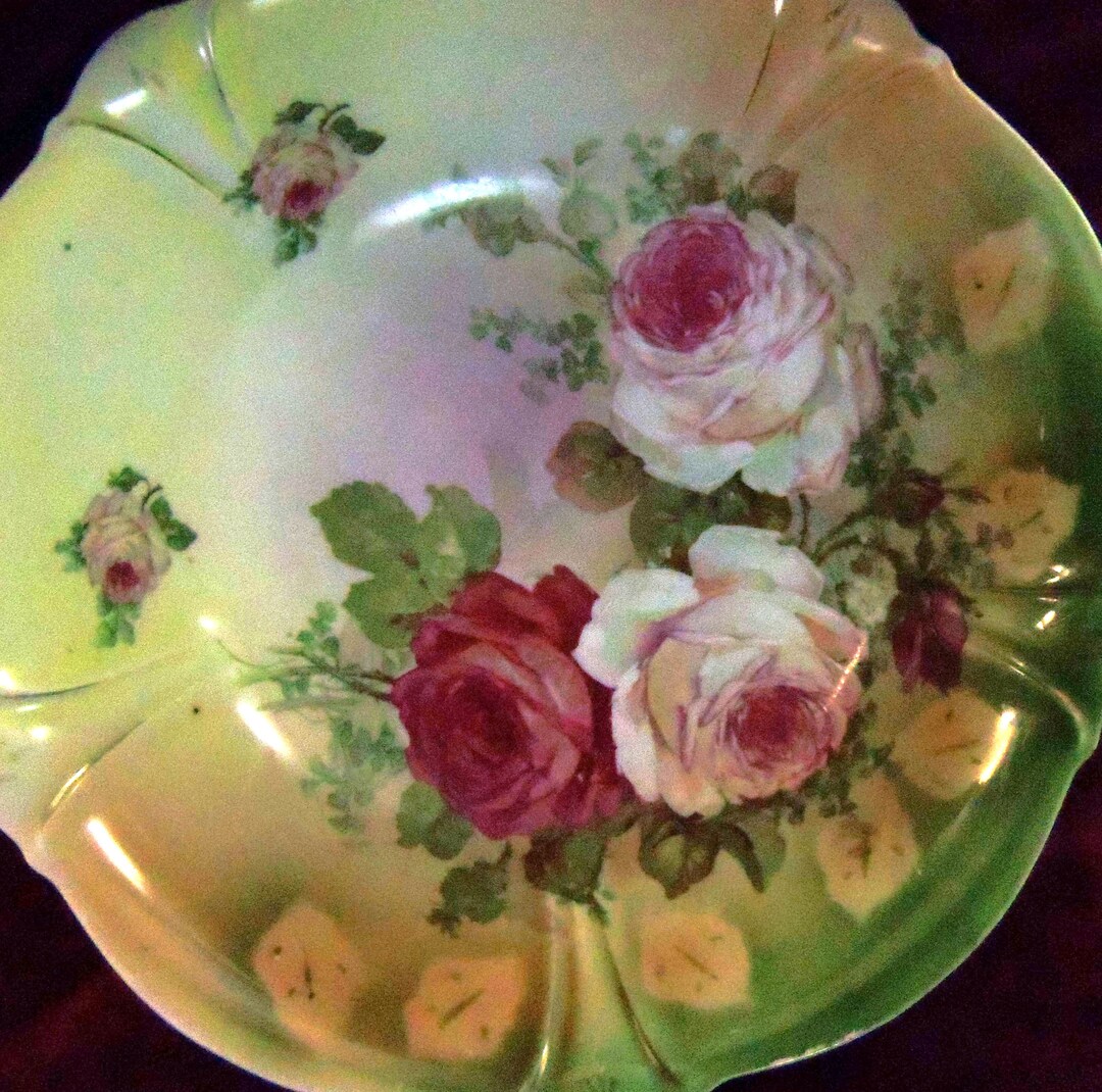 10 Inch Beautiful German Rose Serving or Display Bowl, Vintage Early ...