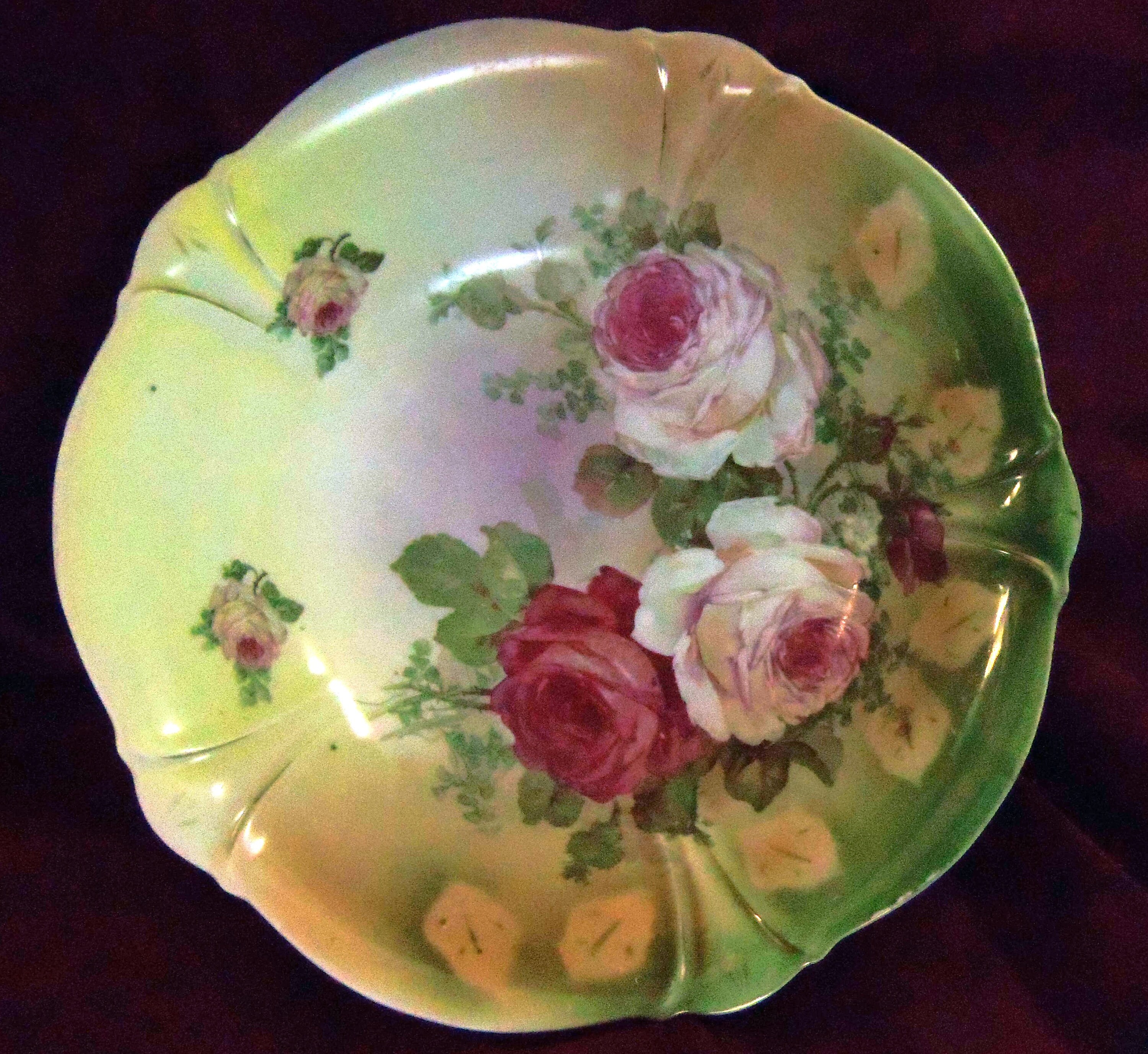 10 Inch Beautiful German Rose Serving or Display Bowl, Vintage Early ...