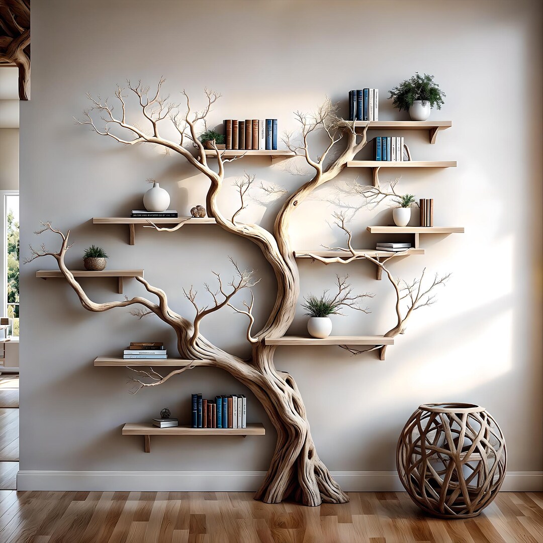 Tree Branch Bookshelf Floating Shelf Solid Wood Shelf Art Wall ...
