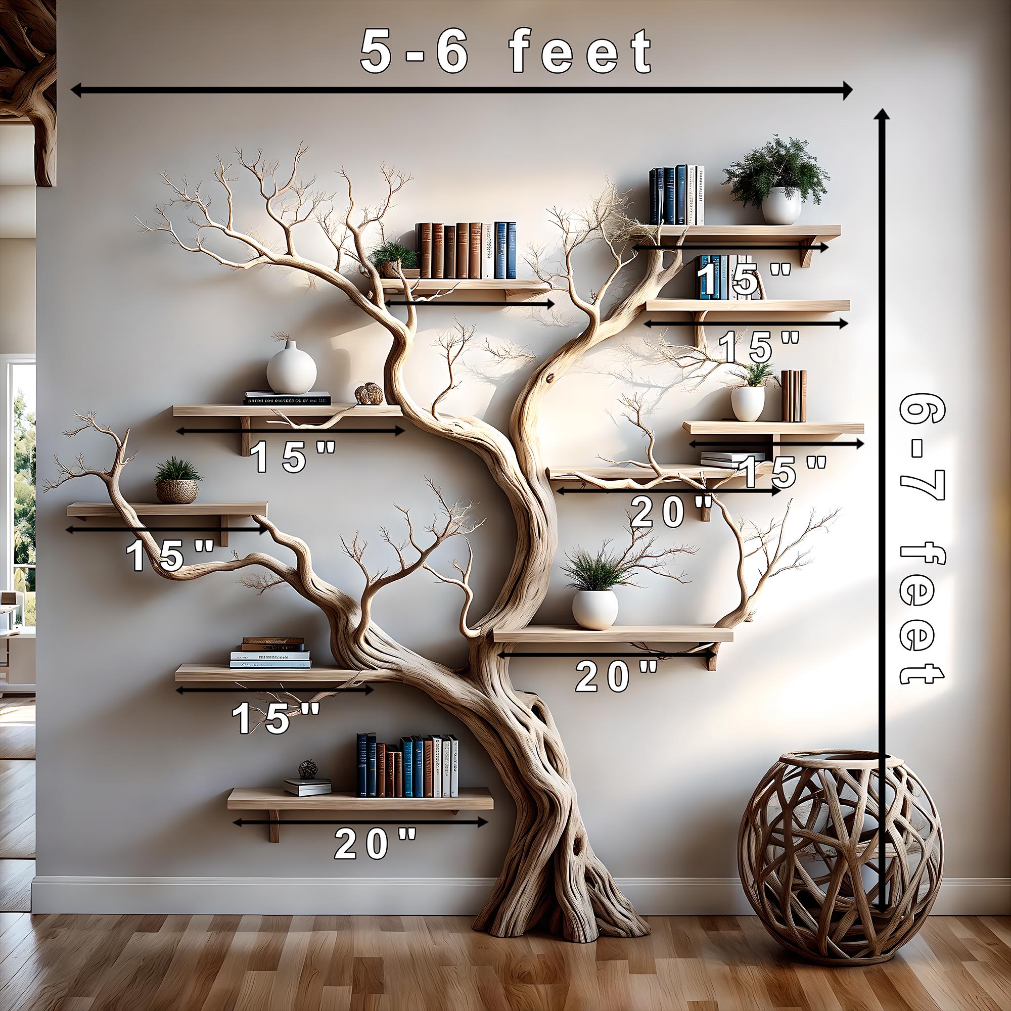 Tree Branch Bookshelf Floating Shelf Solid Wood Shelf Art Wall ...