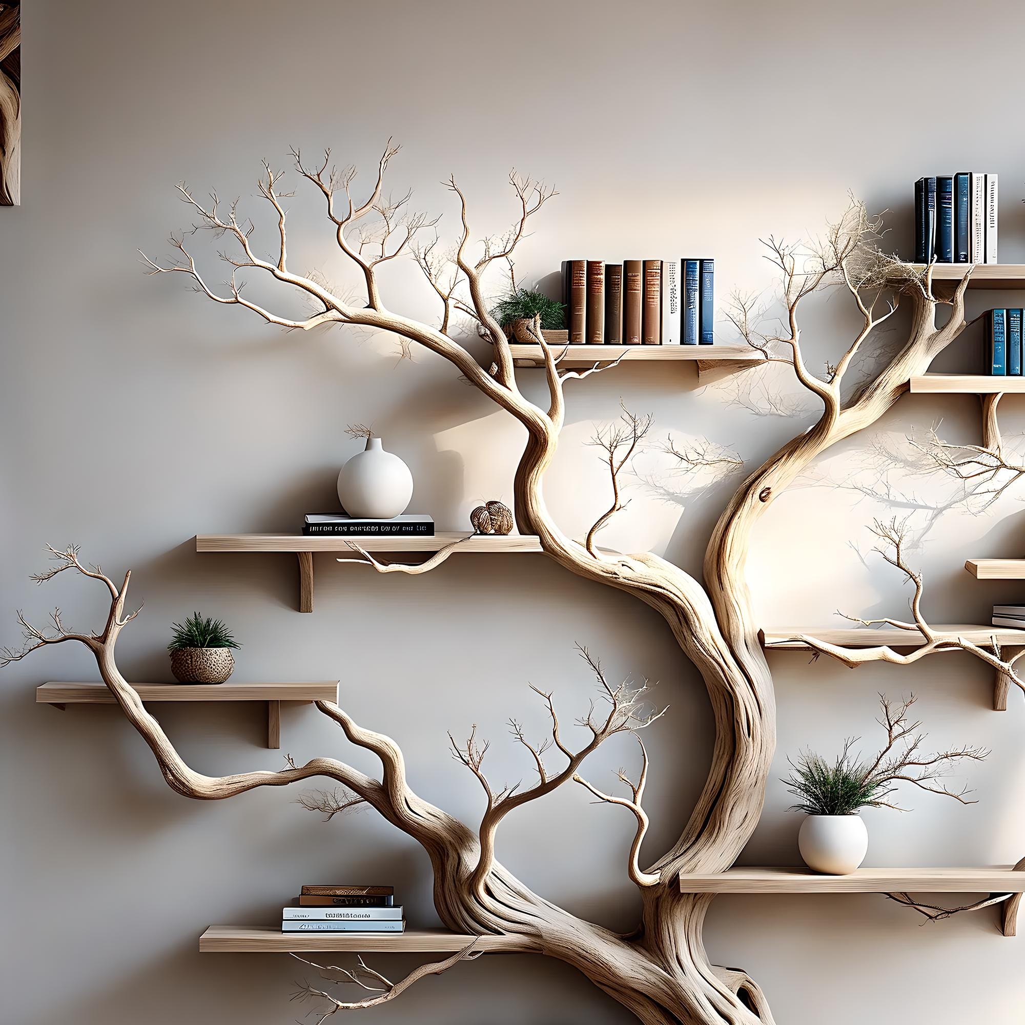 Tree Branch Bookshelf Floating Shelf Solid Wood Shelf Art Wall ...