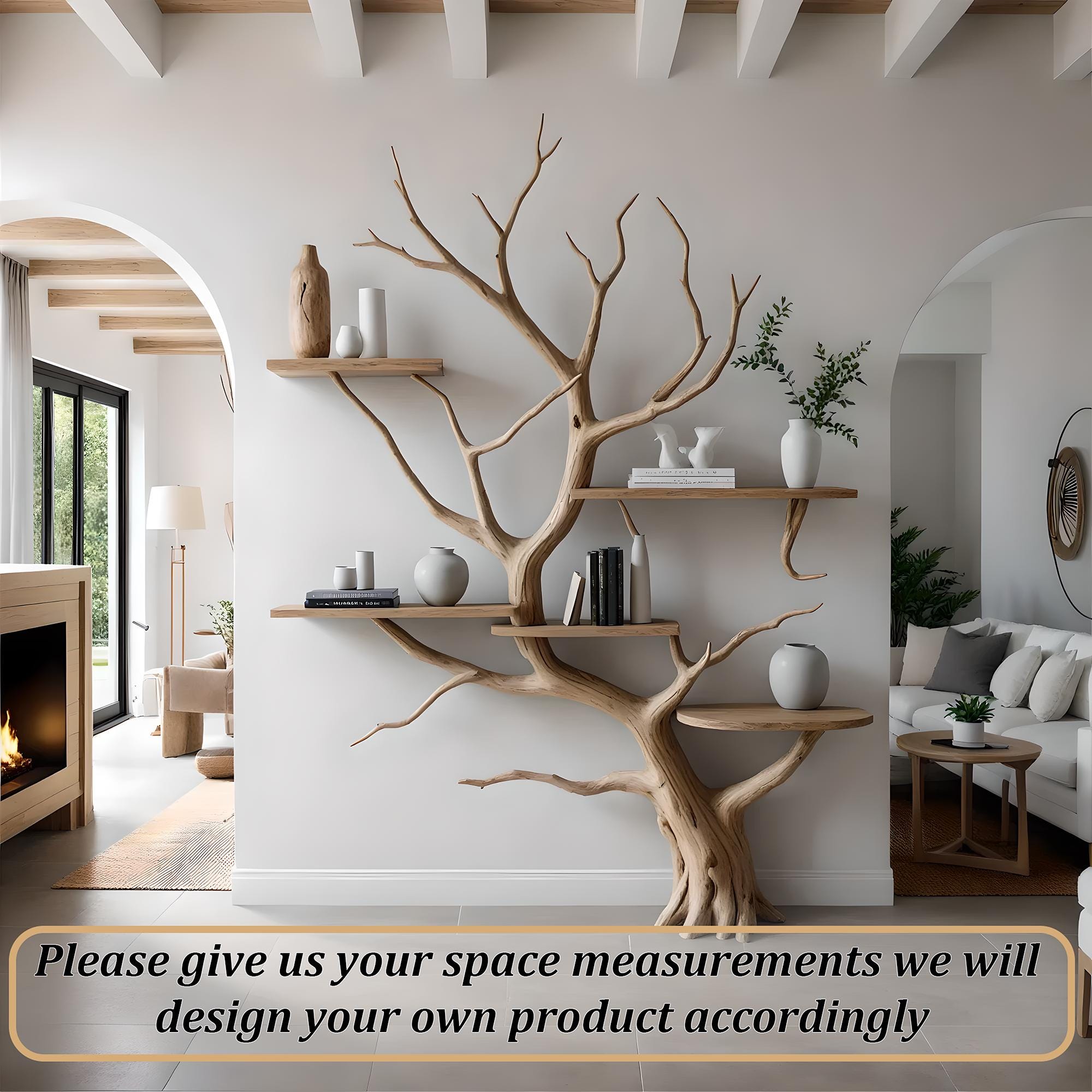 Solid Wood Tree Branch Bookshelf, Handmade Wall Hanging, Interior ...