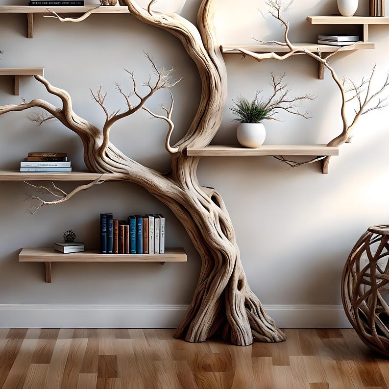 Tree Branch Bookshelf Floating Shelf Solid Wood Shelf Art Wall ...