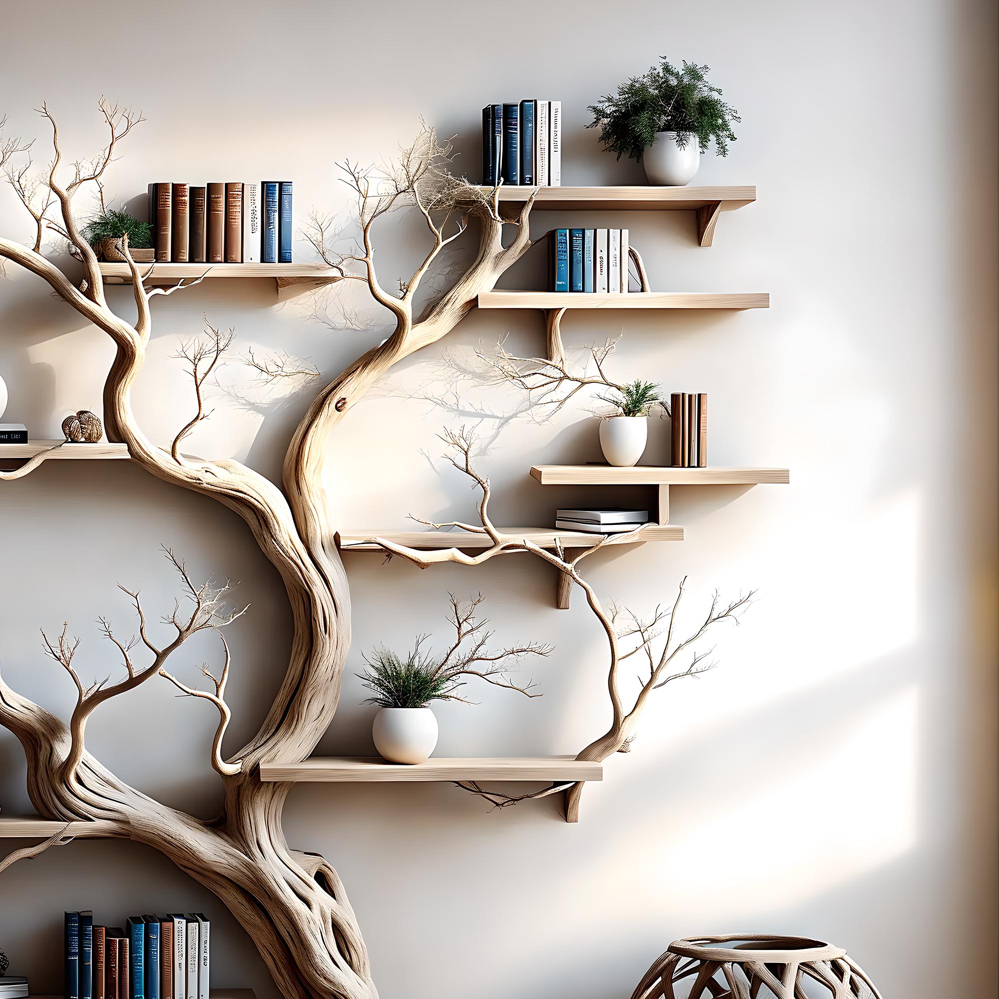 Tree Branch Bookshelf Floating Shelf Solid Wood Shelf Art Wall ...