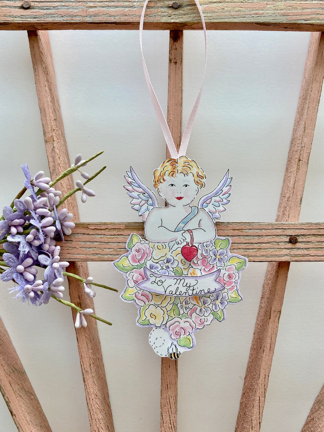 To My Valentine Cupid With Raised Heart and Bee Hand Painted Handmade ...