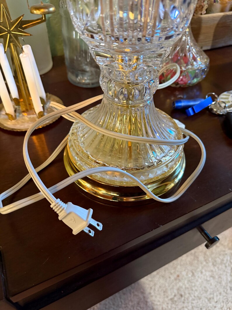 Vintage Hollywood Regency Style Crystal Torchiere Table Lamp With Brass ...