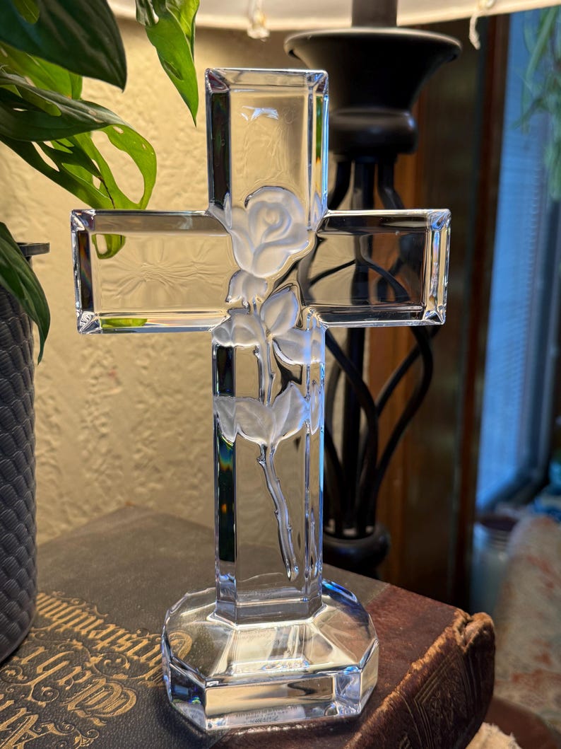 Handmade German Lead Crystal Cross With Rose Design | 24% Lead Crystal ...