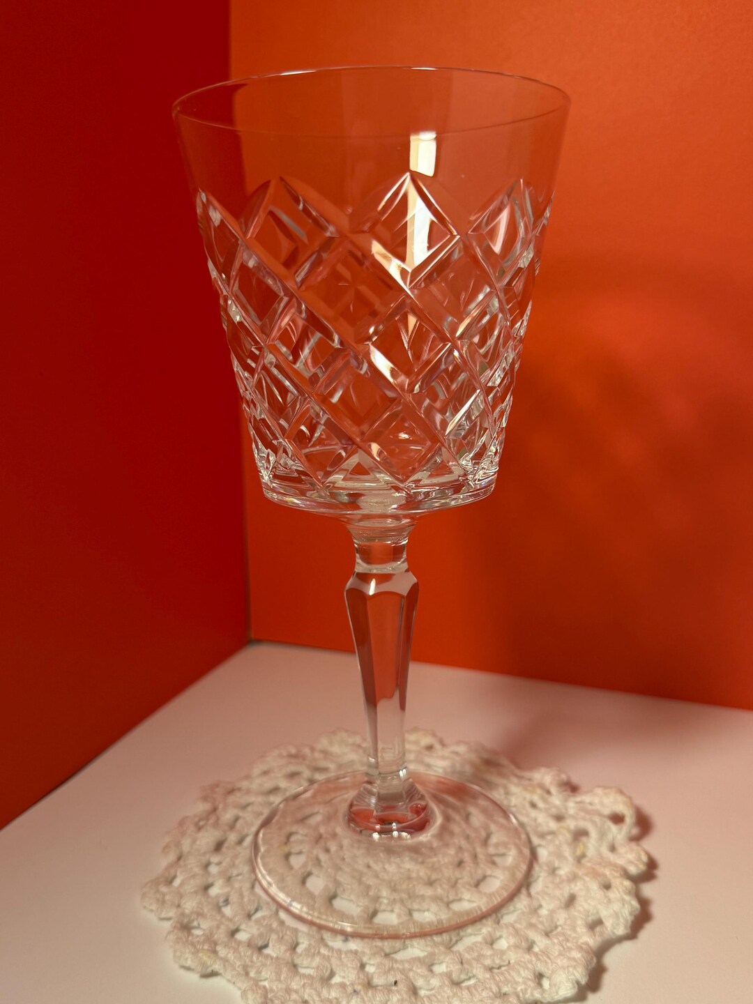 Cut Crystal Water Goblet – 8” Diamond Crosscut Lead Crystal With ...