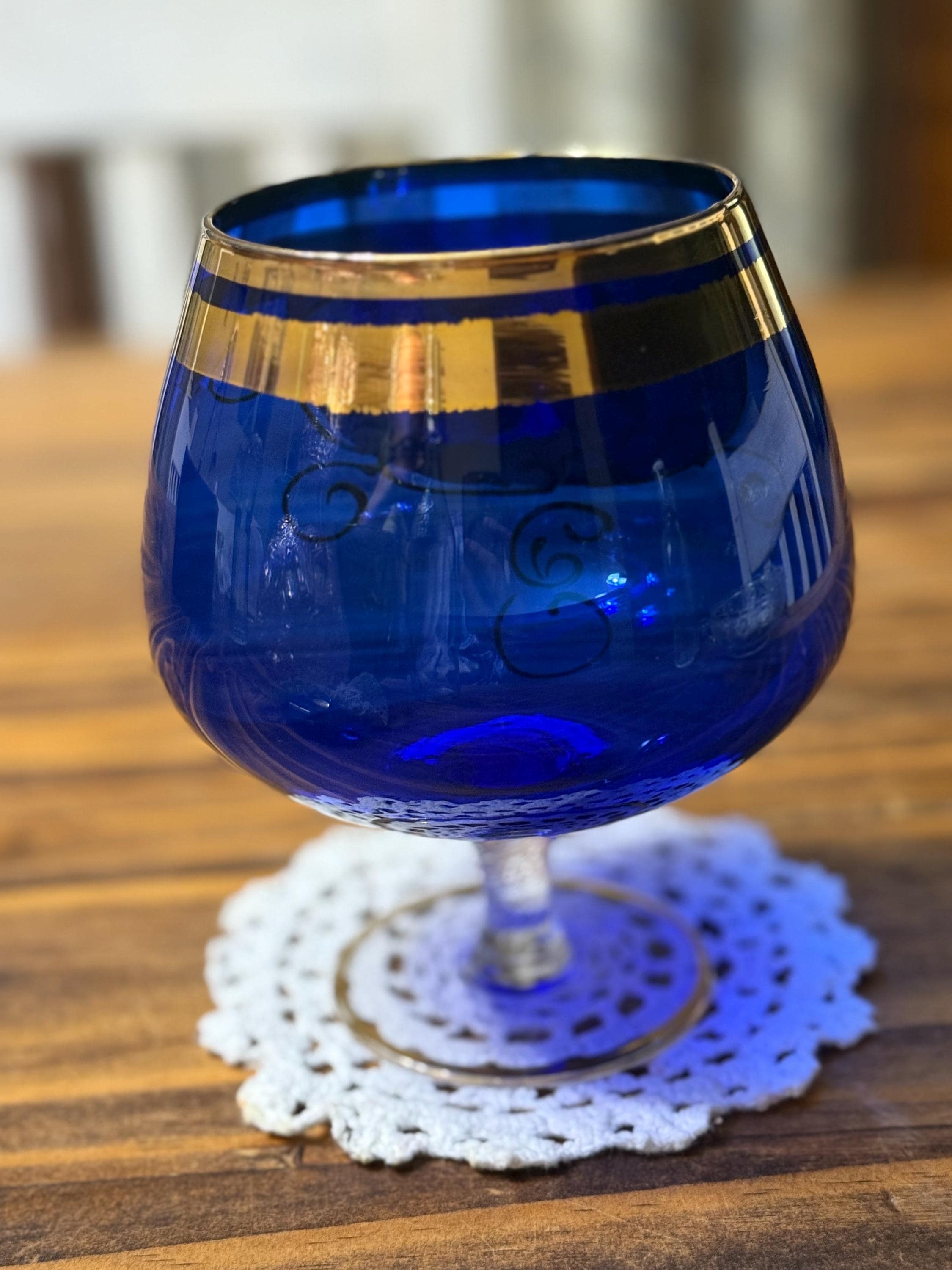Vintage Bohemian Cobalt Blue & Gold Gilt Brandy Snifter | Hand-painted ...