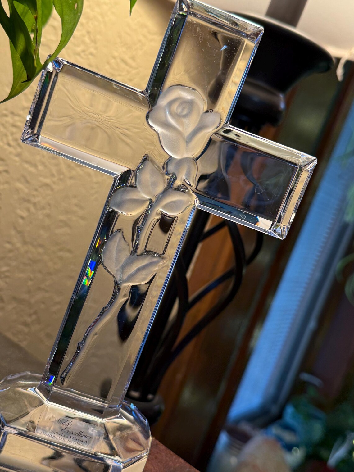 Handmade German Lead Crystal Cross With Rose Design | 24% Lead Crystal ...