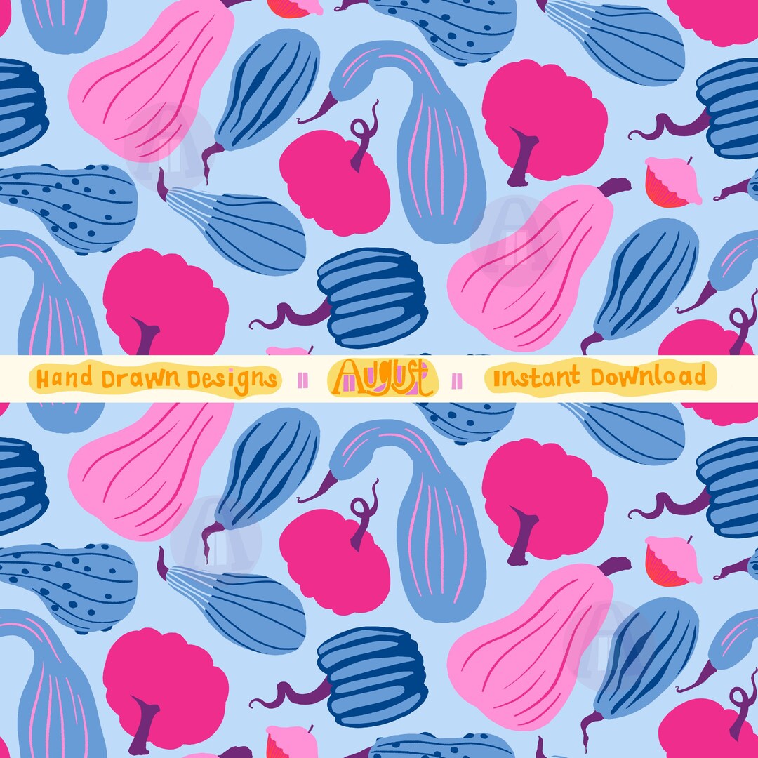 Decorative Gourds Seamless Pattern PNG PINK and BLUE - Digital, Paper ...