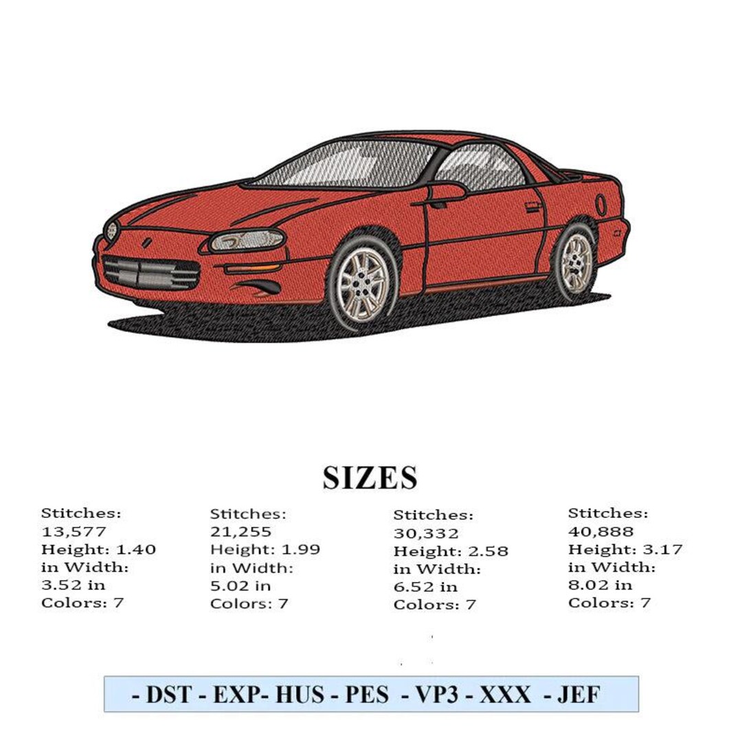 Chevy Camaro 4thgen Embroidery Machine File - Full Color & Single Color ...