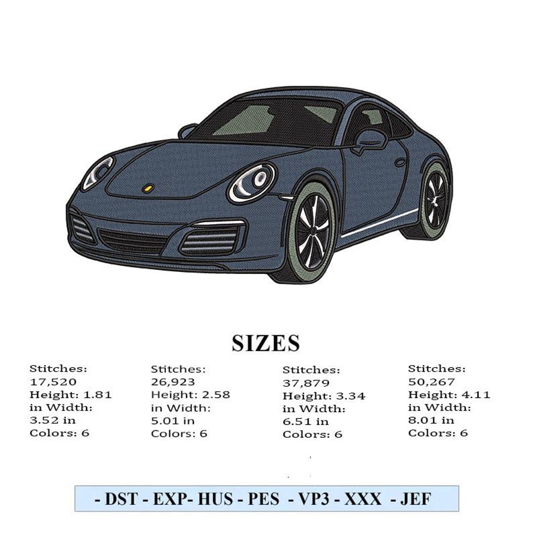 Porsche 911 Embroidery Machine File - Full Color and Signle Color - 4 ...