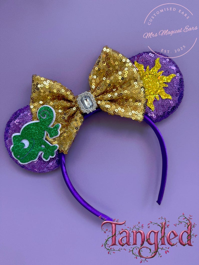 Rapunzel + Pascal Inspired Tangled Purple Sequin + Gold Minnie Ears ...
