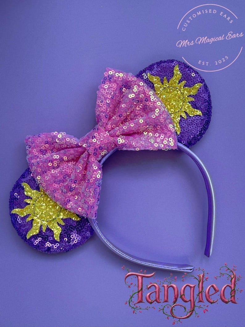 Rapunzel + Pascal Inspired Tangled Purple Sequin + Gold Minnie Ears ...