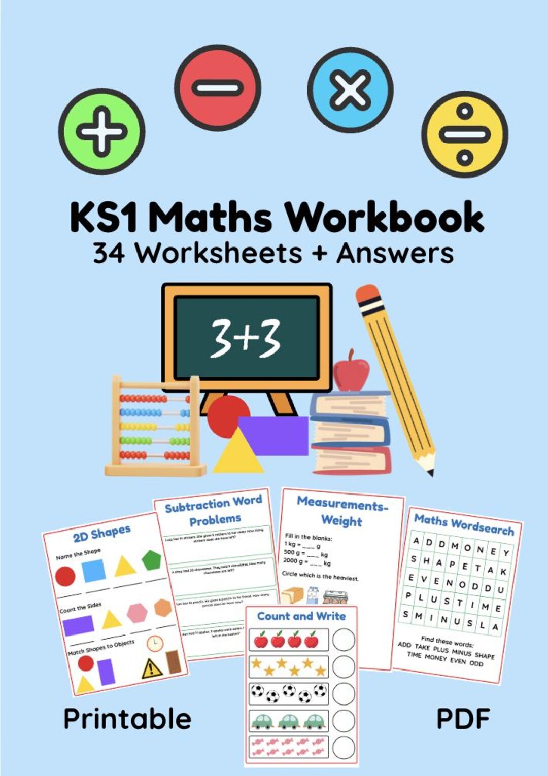 KS1 Maths Workbook With 34 Worksheets and Answers- Colour Edition - Etsy