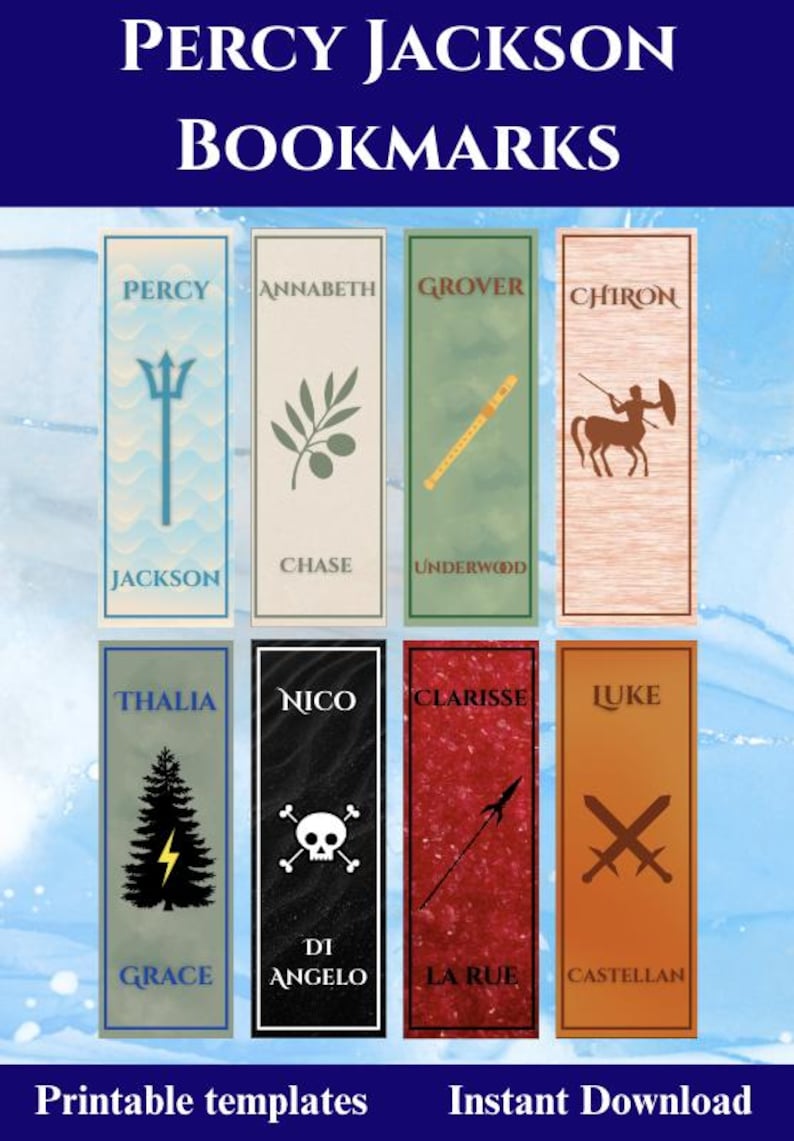 Percy Jackson Inspired 8 Bookmarks Set With Character Names - Etsy