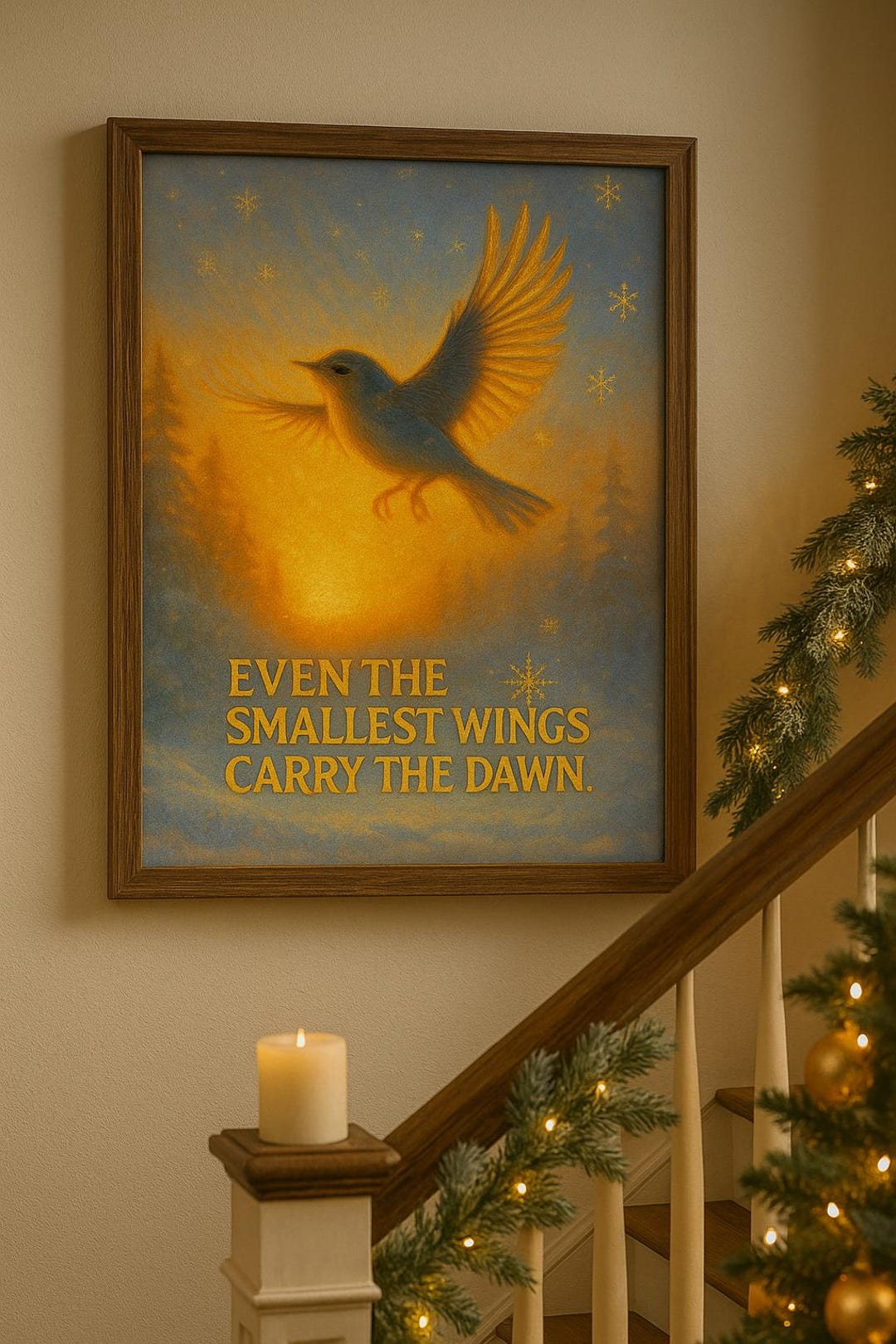 Golden Winter Bird Art Print | Holiday Inspirational Wall Decor ...