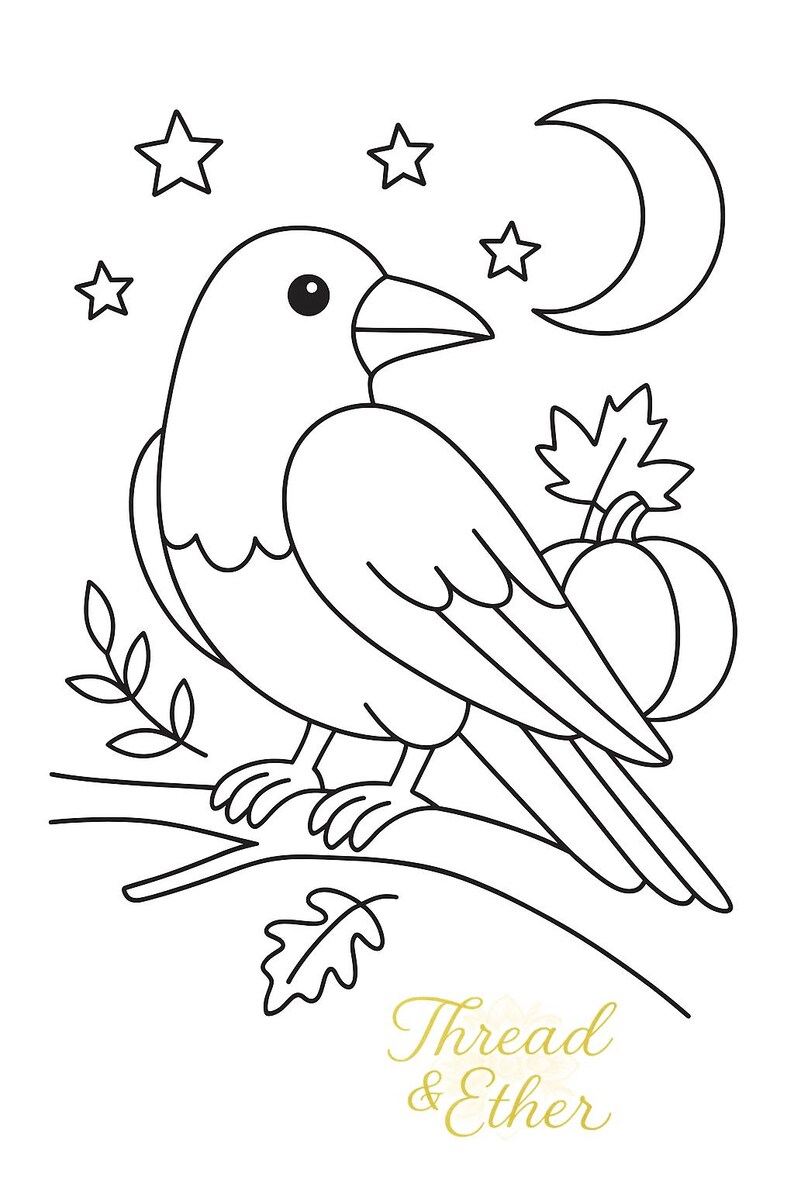 Halloween Crow Coloring Pages: Spooky Autumn Kids Activity (PDF ...