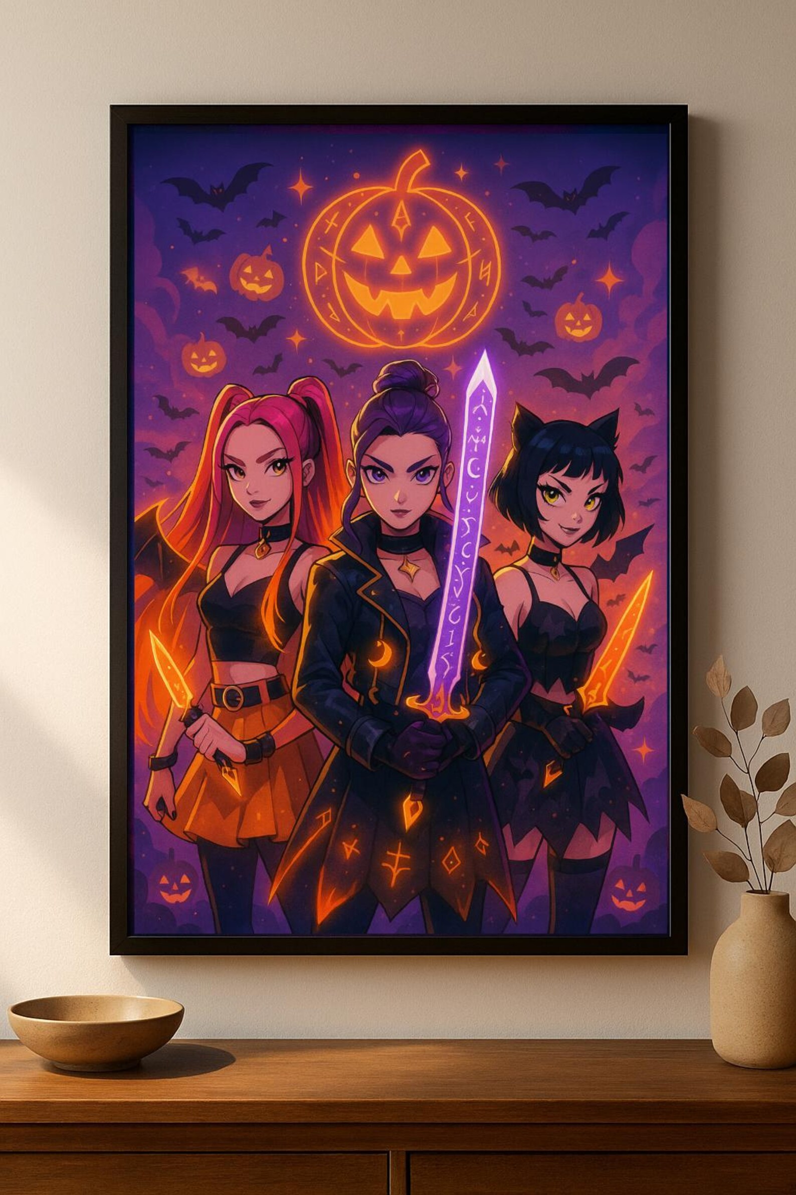 KPOP Demon Hunters – Huntrix Trio Halloween Printable Wall Art - Etsy