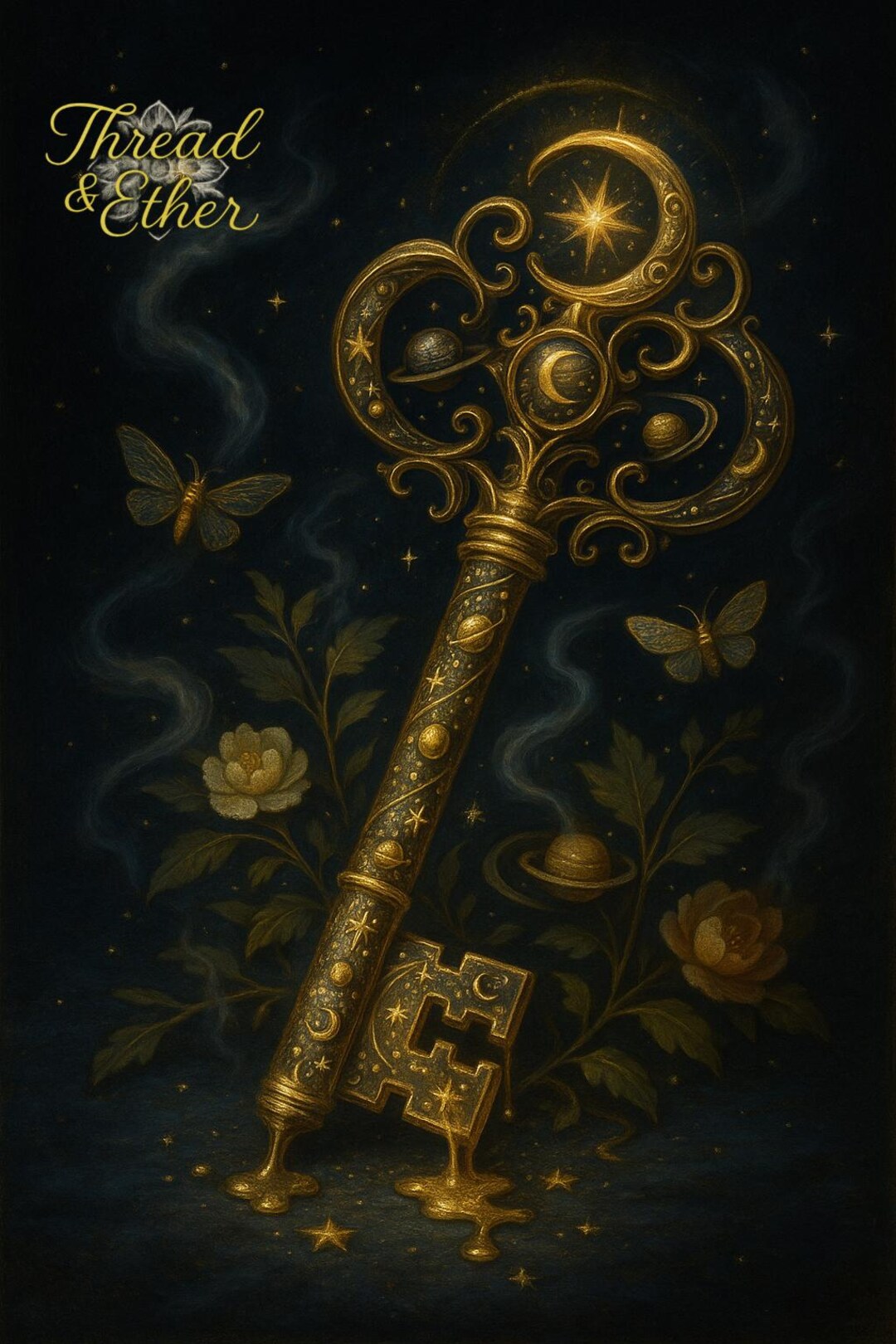 Celestial Golden Key Wall Art | Mystical Galaxy Doorway | Cosmic Witch ...