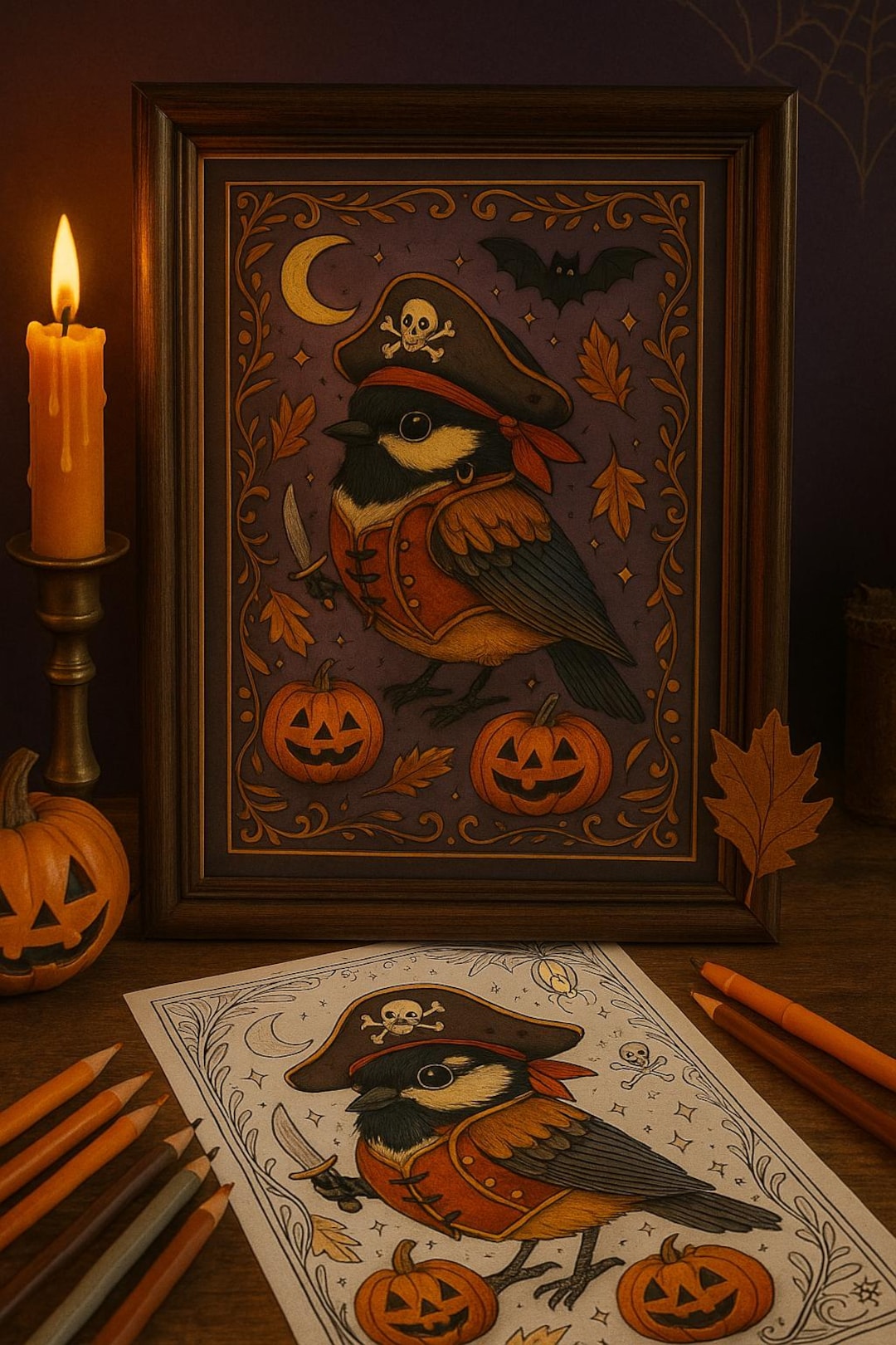 Halloween Pirate Chickadee | Printable Coloring Page & Wall Art | Bird ...