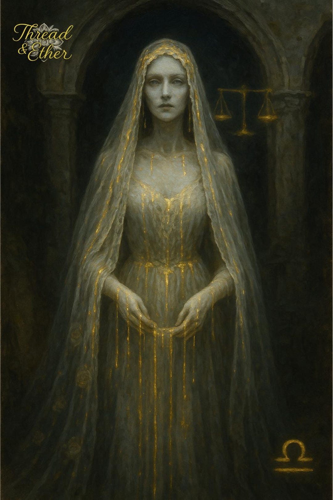 Gothic Phantom Bride of Libra Art Print: Golden Monster Zodiac (digital ...