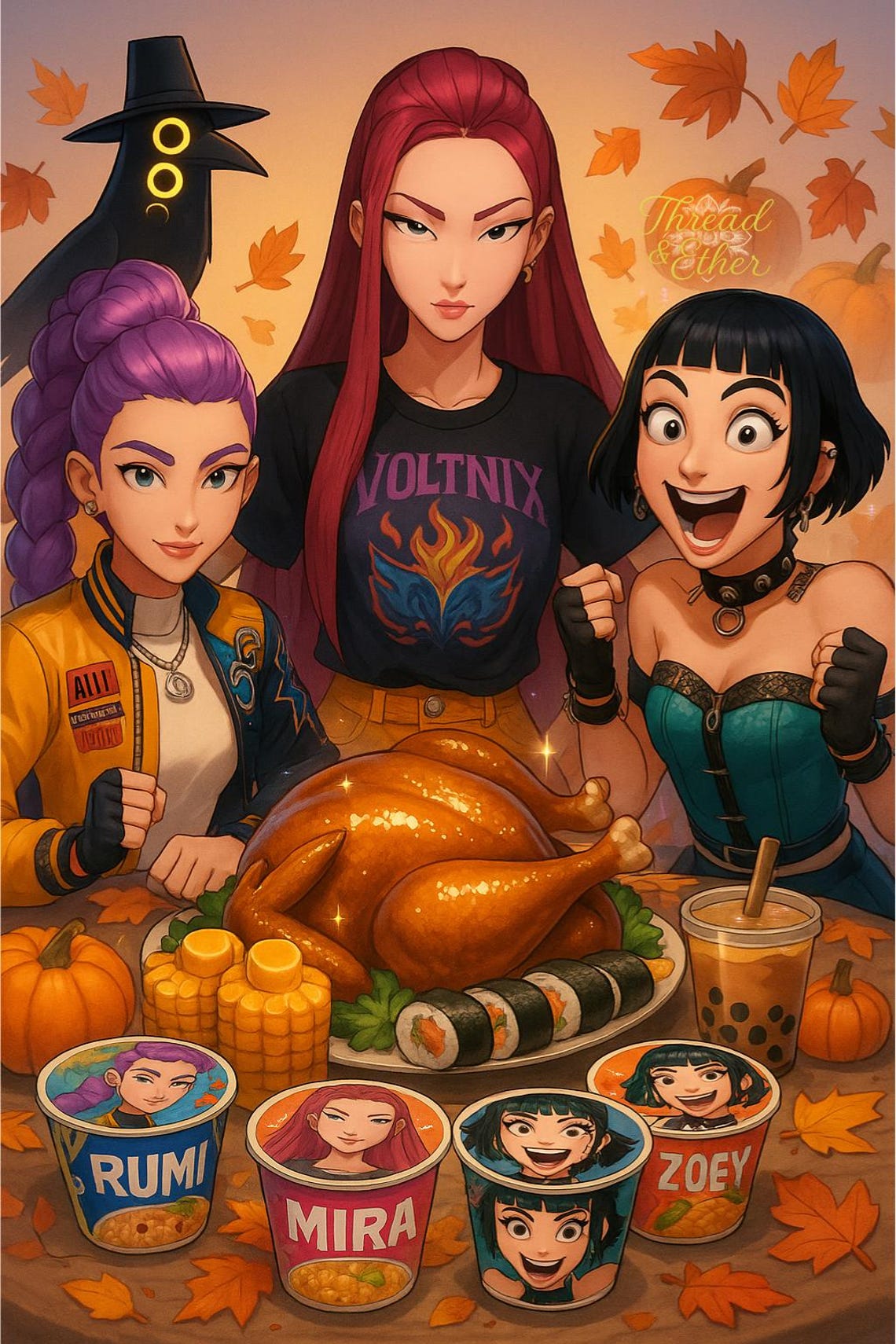 Huntrix Kpop Demon Hunters | Cozy Anime Thanksgiving Printable Art - Etsy