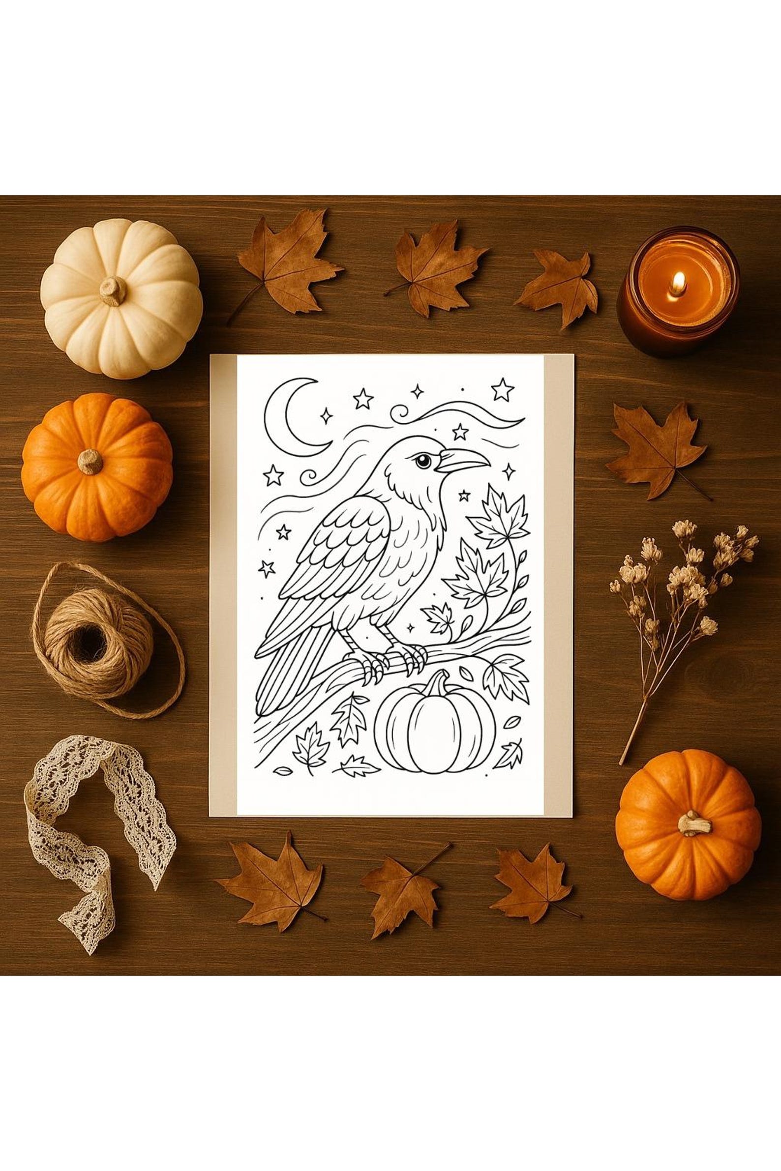 Halloween Crow Coloring Pages: Spooky Autumn Kids Activity (PDF ...